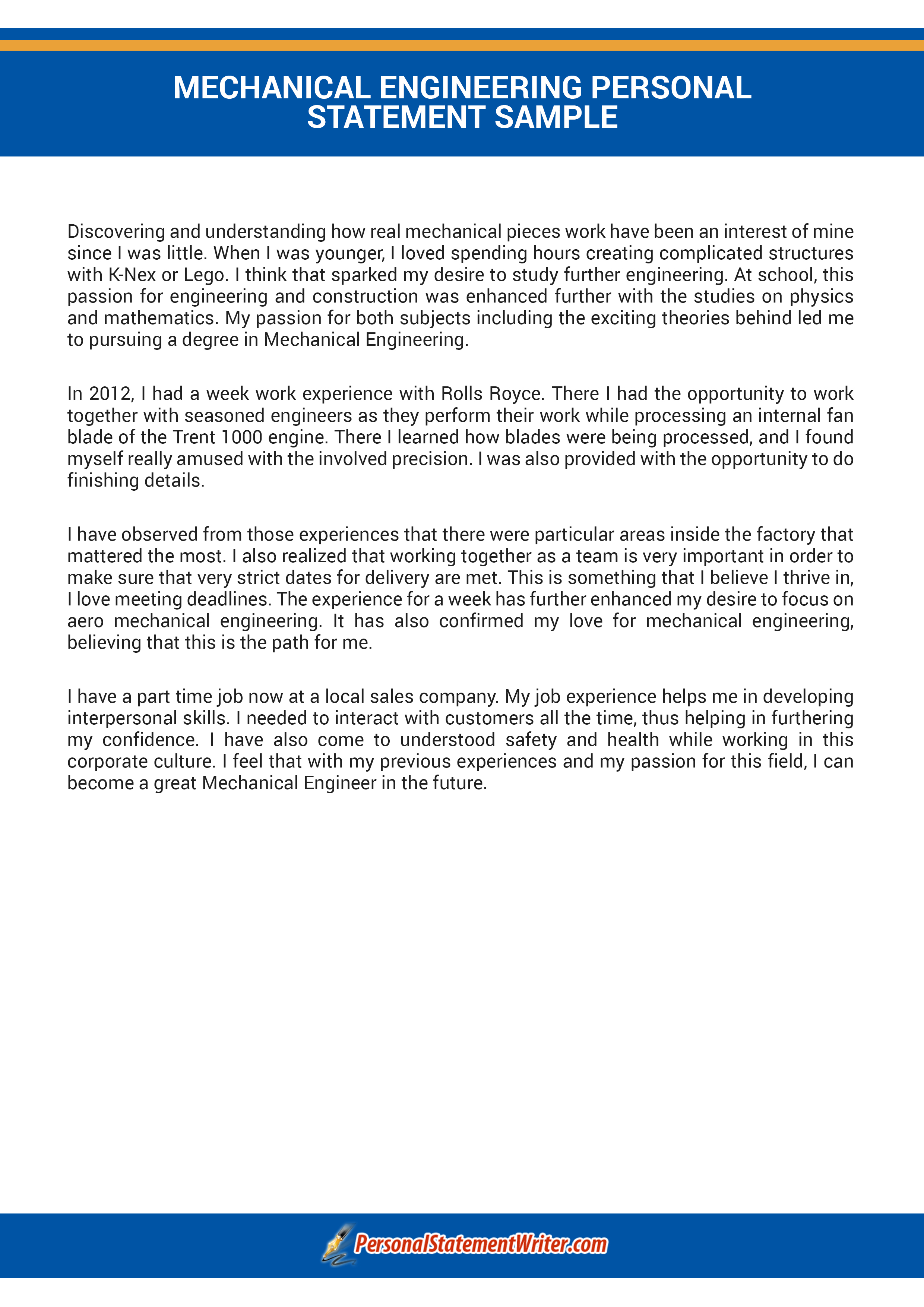 Know More About Mechanical Engineering Personal Statement