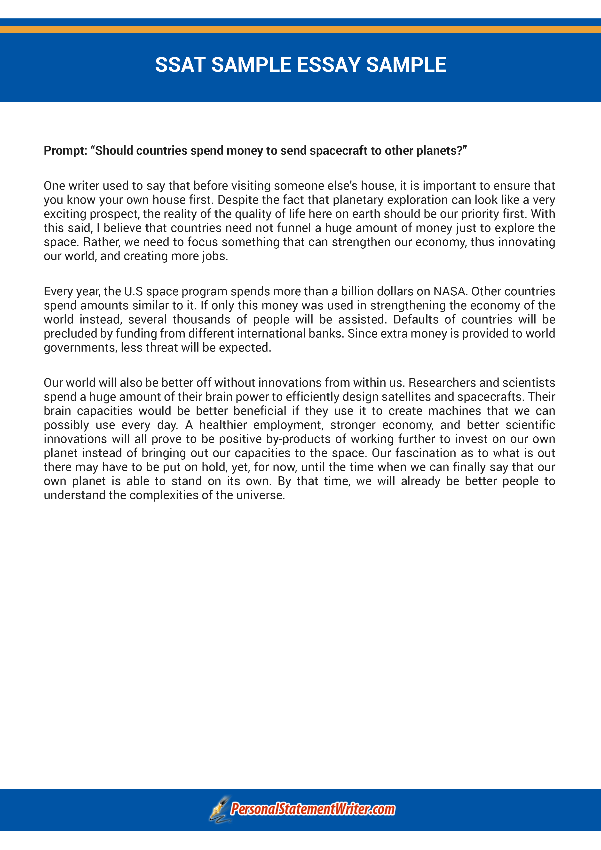 Expert SSAT Essay Prompts Expert SSAT Essay Prompts