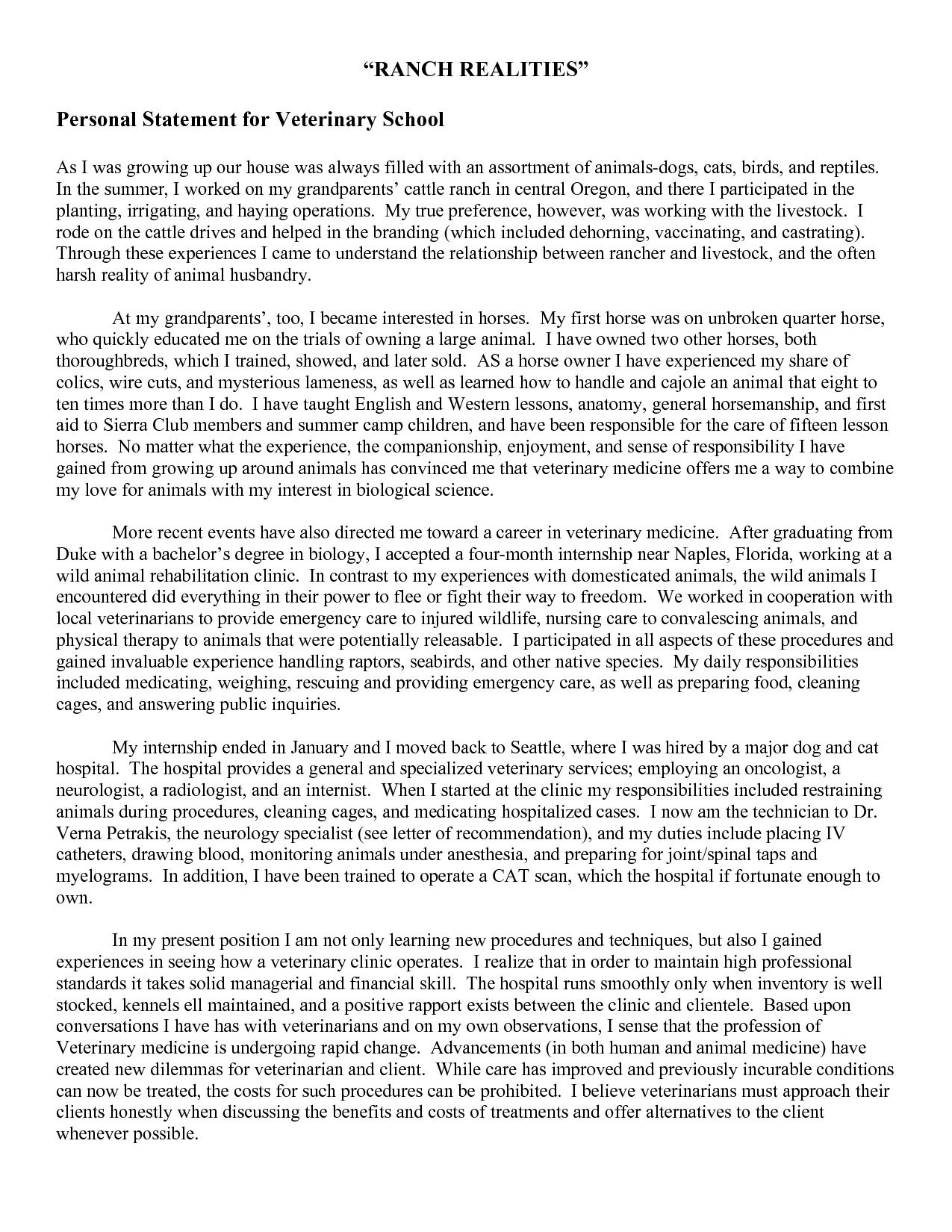 Help With Veterinary Personal Statement Outstanding Veterinary Nurse