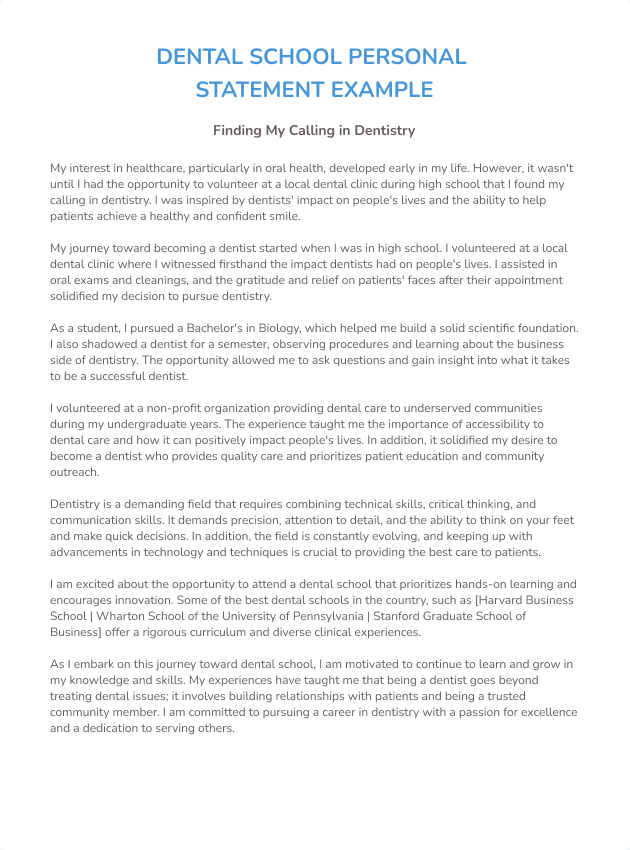 Dental Personal Statement Writing Service for Profile Help